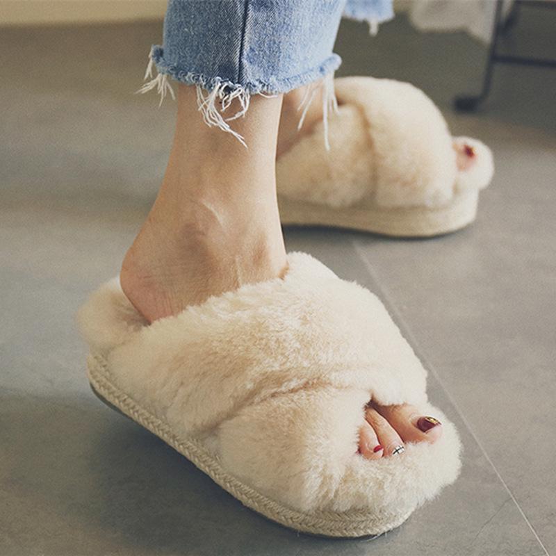Buy Fashion Style Popular Style Woven Thick-soled Fluffy Slippers with ...