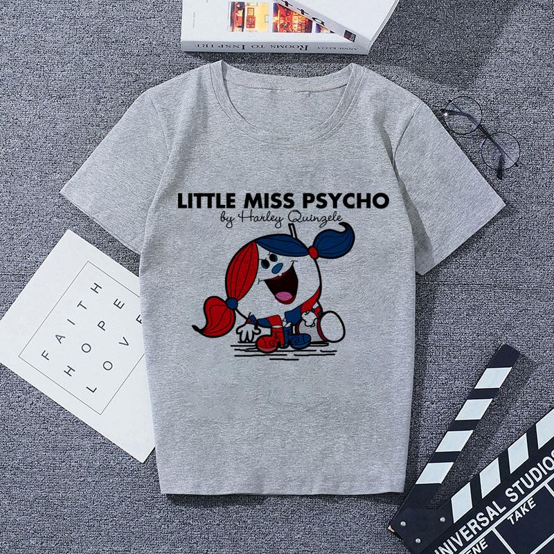 Buy Little Miss Psycho Print TShirt Gray Harajuku T-shirt O-neck Cotton ...