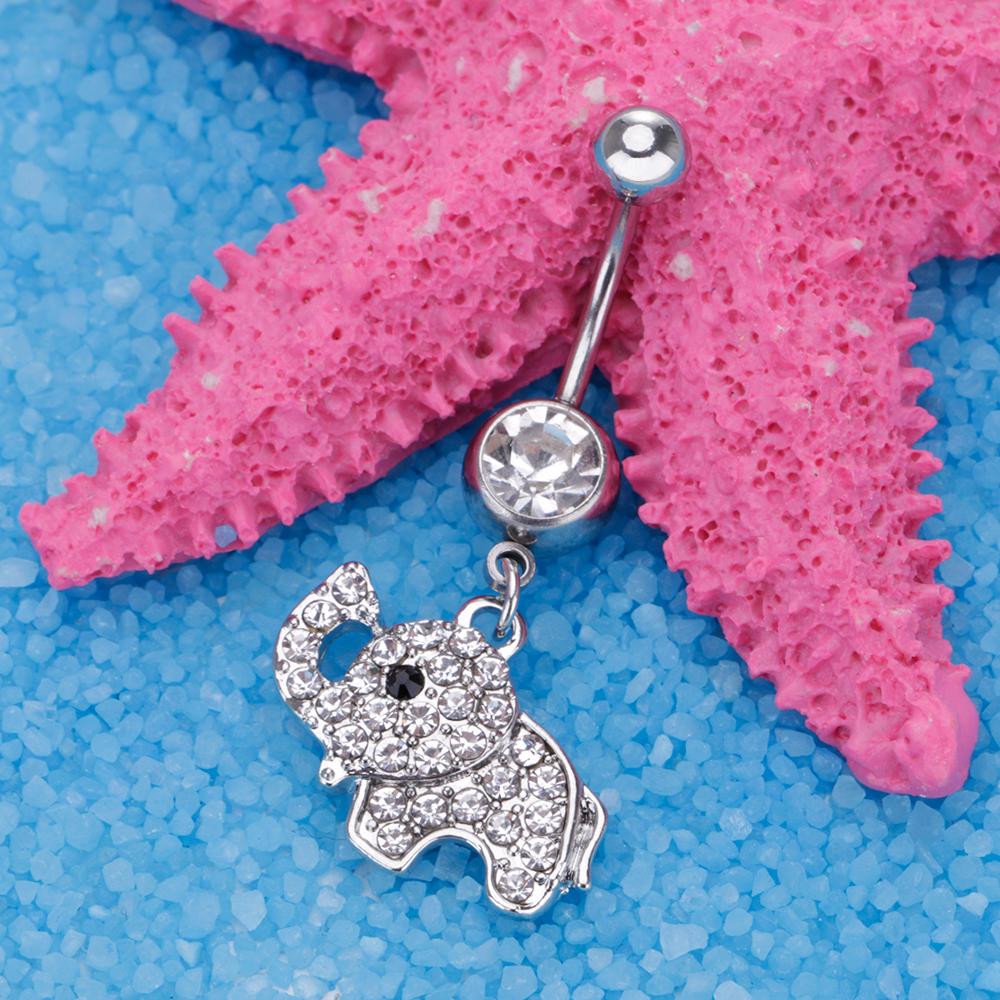 Buy Belly Navel Button Rings Elephant Body Piercing Dangle Rhinestones ...