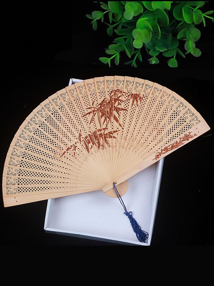 Kaufe Chinese style handmade small women's sandalwood fan sandalwood ...