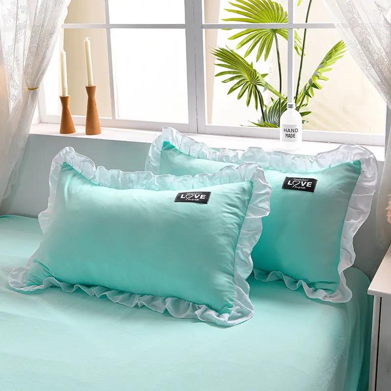 Cheap A Pair Of Pillowcases Solid Color Washed Cotton Pillow Case Lotus ...