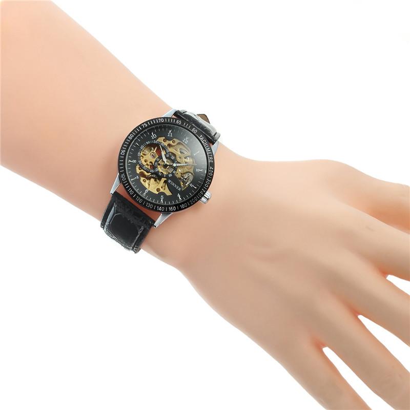 Buy Men's Luxury Brand Black Steel Starp Mechanical Watch Skeleton Dial ...