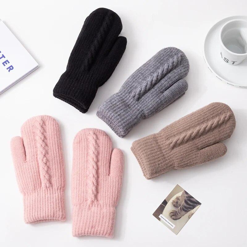Winter Women's Knitted Mittens Female Solid Color Fingerless Gloves ...