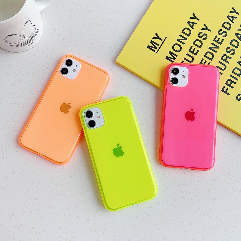 Buy Neon Fluorescent Solid Color Phone Case For Iphone 11 Pro Max X XR ...