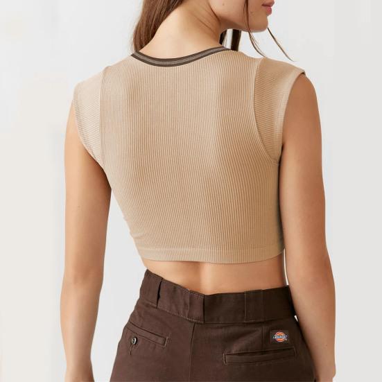 Köp V-neck Flying Sleeve Ribbed Crop Top Lady Slim Fit Solid Color ...