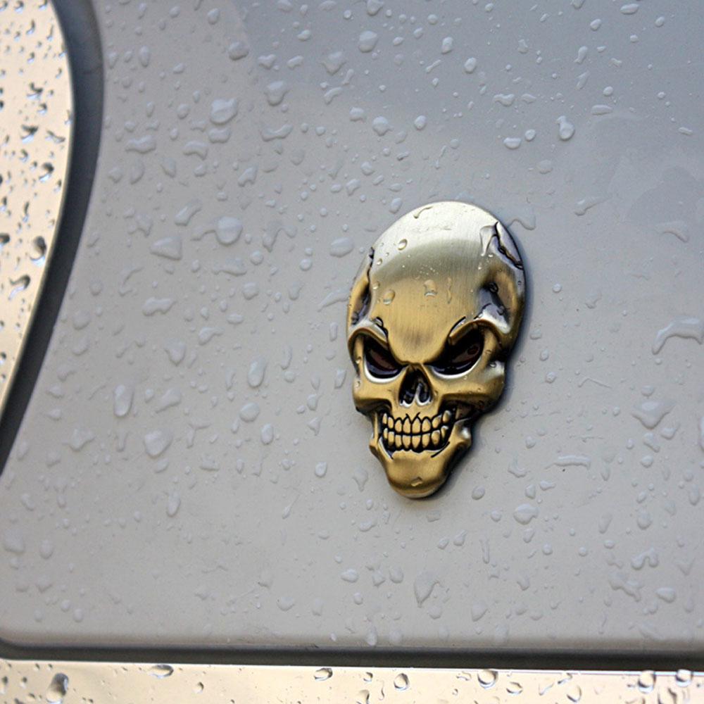 Buy 1Pair 3D Metal Skull Car Badge Emblem Sticker +4Pcs Knurled Style ...