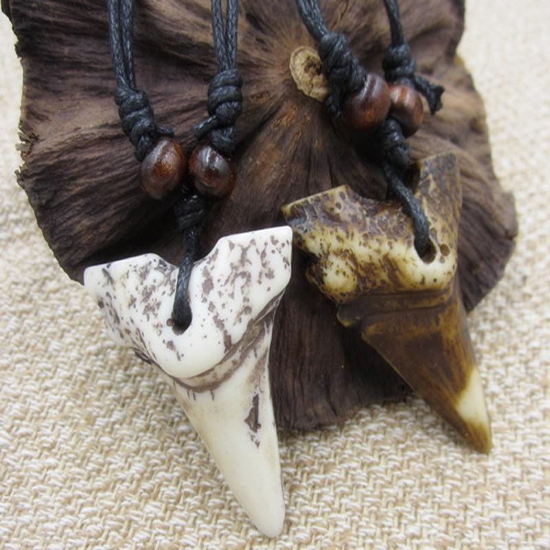 Buy Mens Shark Tooth Teeth Pendant Necklace Charm Wax Cord Rope String ...