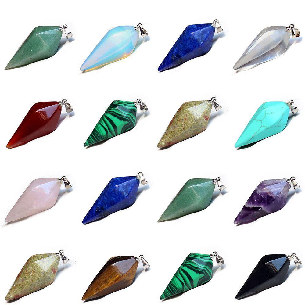 Reiki Dowsing Stone Pendulum Hexagonal Pyramid Gemstone Pendant Women's ...