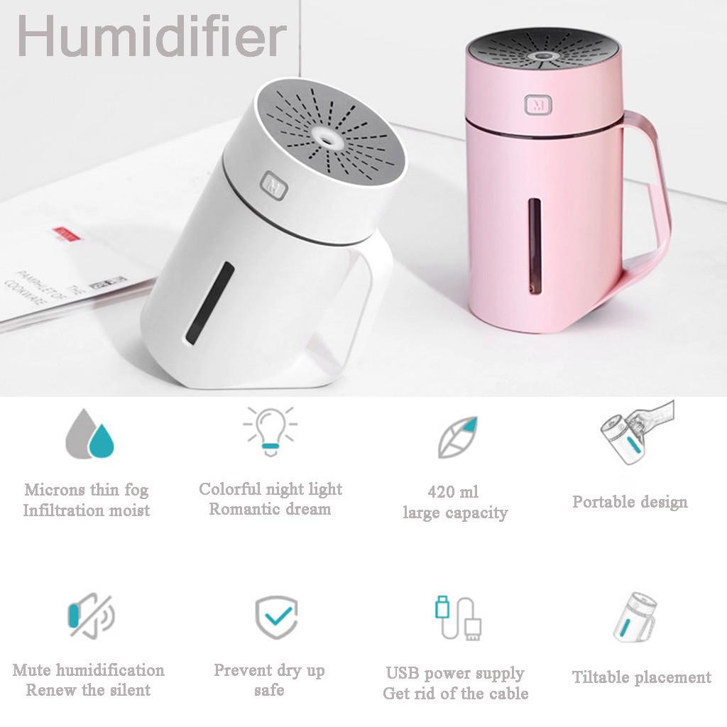 Practical USB Mini Humidifier Portable With Colorful Night Light 420ML ...