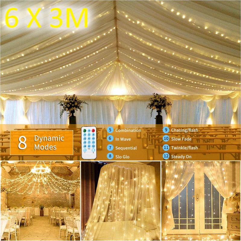 6*3M USB LED Curtain String Lights Flash Fairy Garland Remote Control ...