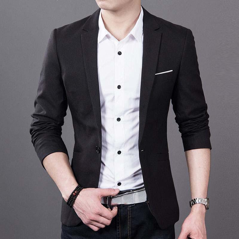 Buy Men's Business Casual Solid Color Slim Suit Jacket at affordable ...