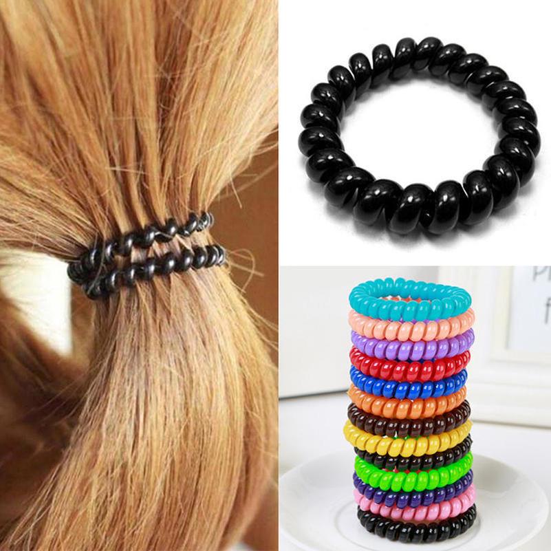 5pcs Candy-colored Telephone Line Hair Ring High-elastic Hair Band ...