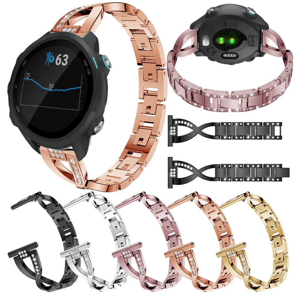 For Garmin Forerunner 245 Replacement Metal Crystal Watch Strap Wrist ...