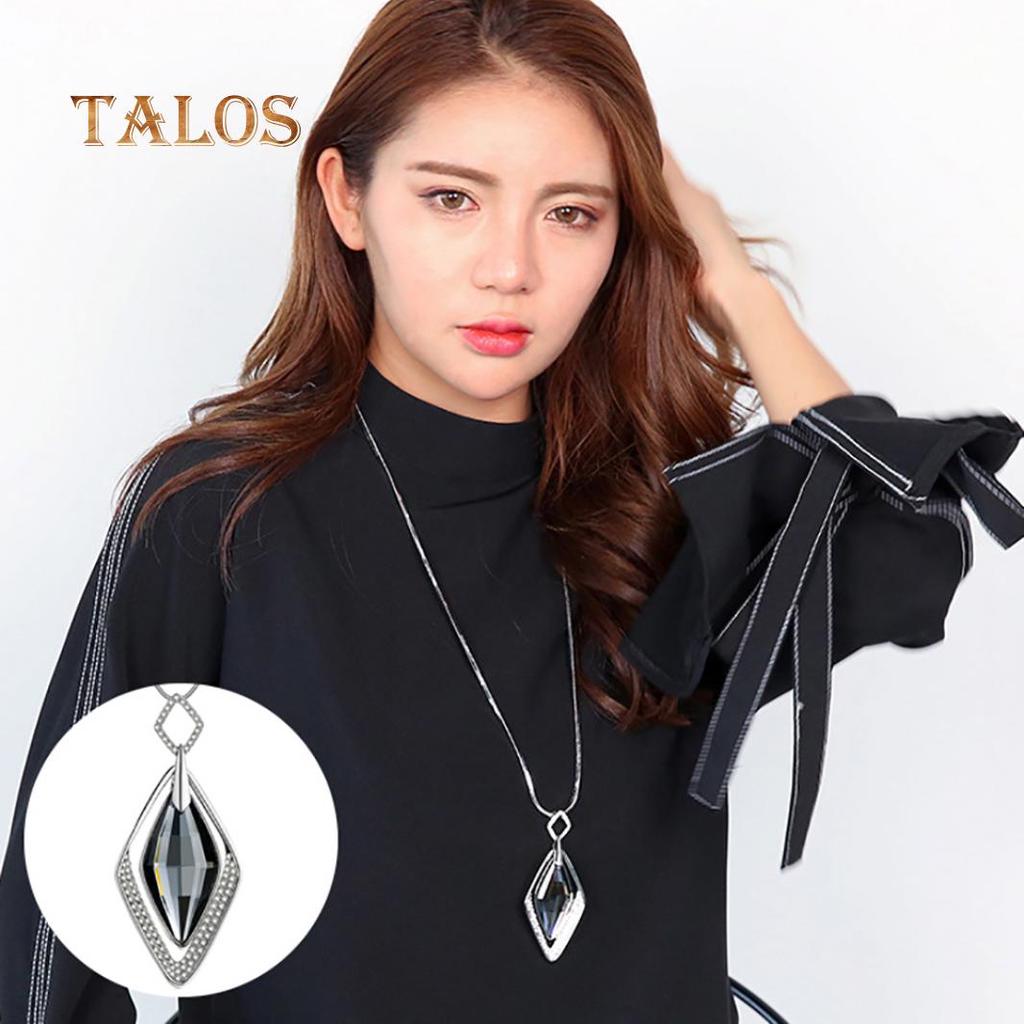 Buy Faux Gemstone Crystal Stone Rhombus Pendant Sweater Chain Women Necklace Beauty Accessories ...
