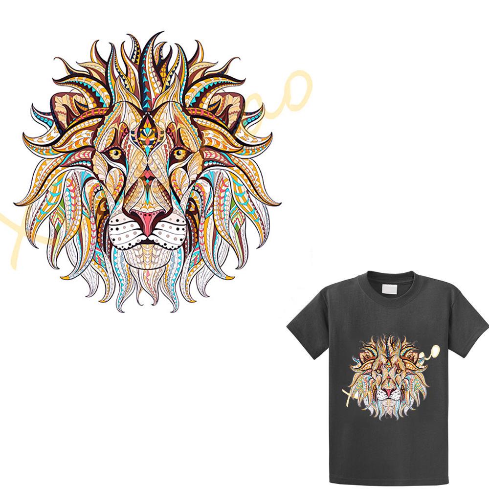 Watercolor Printing Badges DIY Lion Heat Transfer Stickers Iron On ...