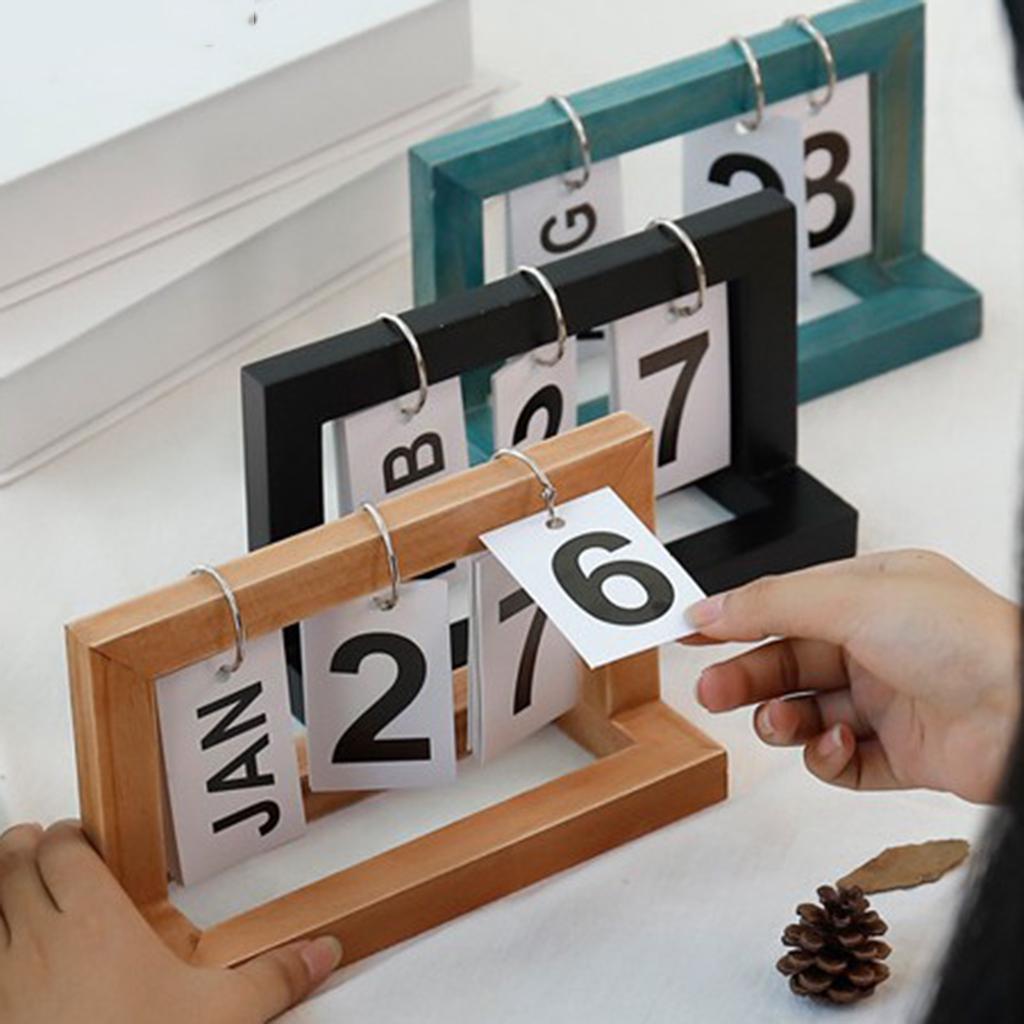 Buy Practical Wooden Flip Chart Perpetual Calendar DIY Desktop Black at ...