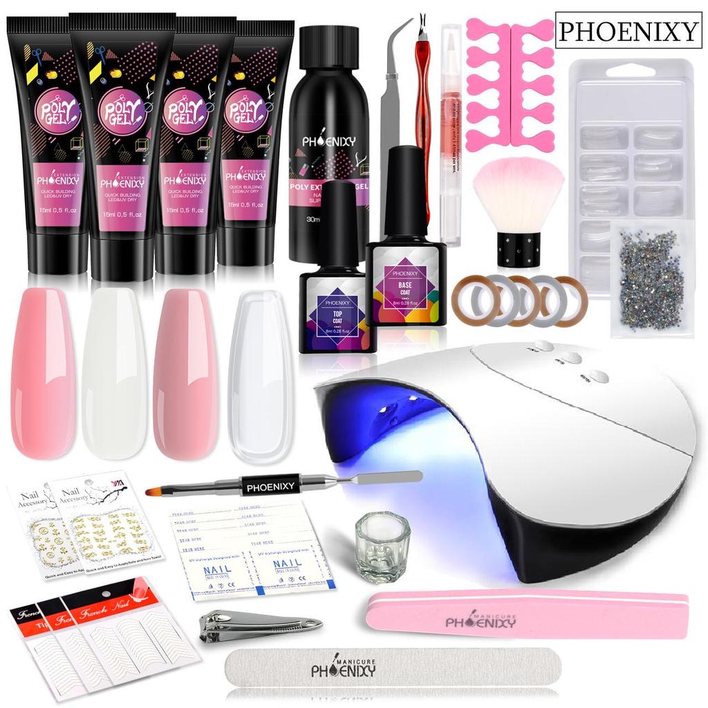 Buy Poly Nail Gel Extension Nail Builder Kit Nail UV Lamp LED Dryer 4 ...