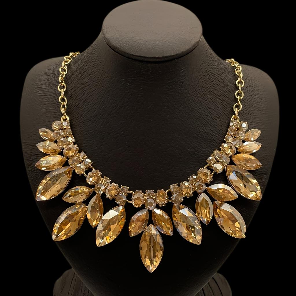 Statement Colorful Faux Crystal Necklace Glamorous Chunky Bib Cocktail ...