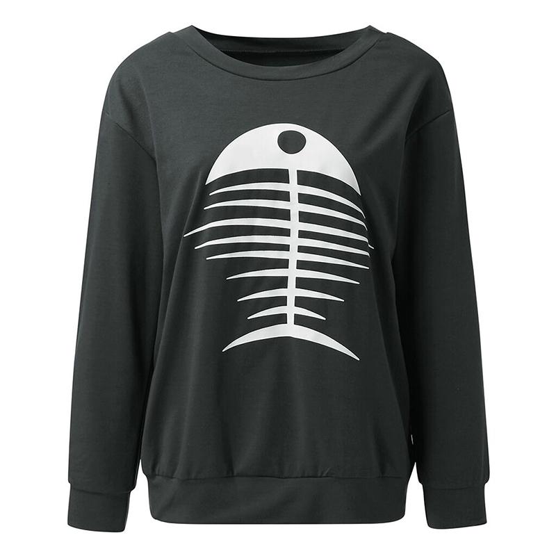 Women Fashion Spring Autumn Long Sleeve Off Shoulder Fishbone Print ...