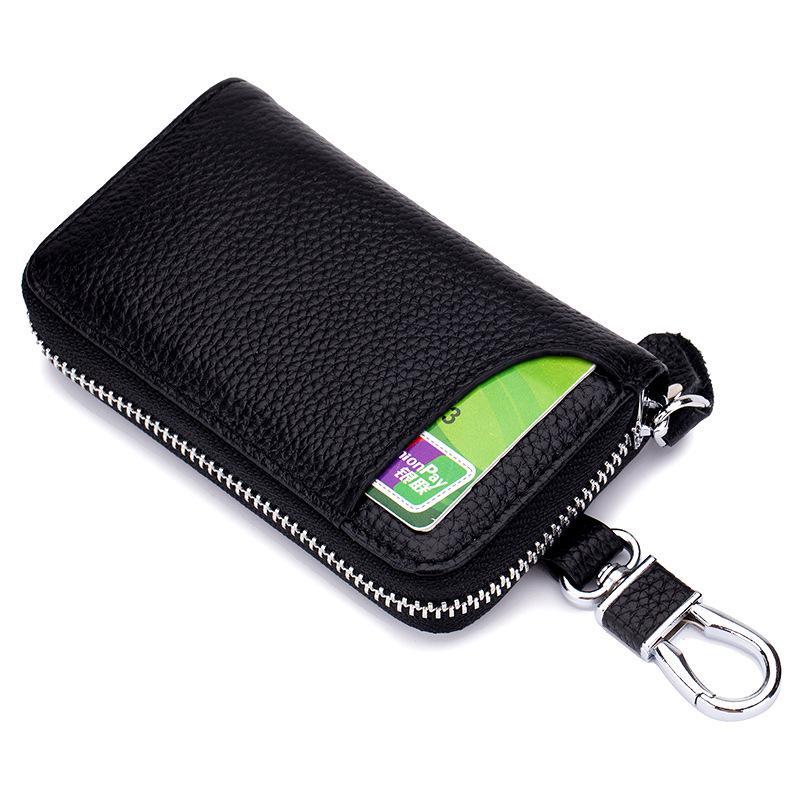 Leather Car Key Bag Men Multi-function Zipper Soft Leather Key Bag ...