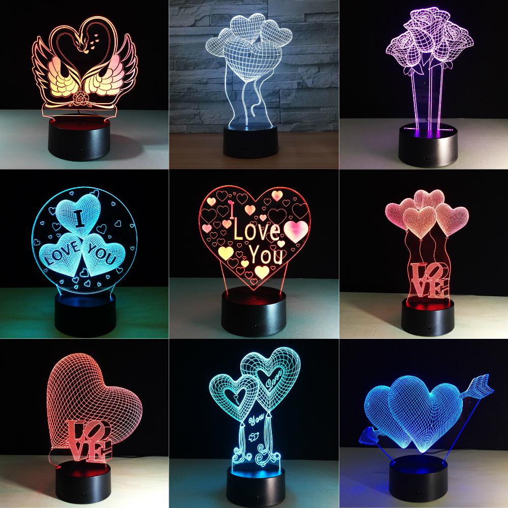3D Visual Illusion Night Light LED 7 Colors Changing Touch Table Lamp ...