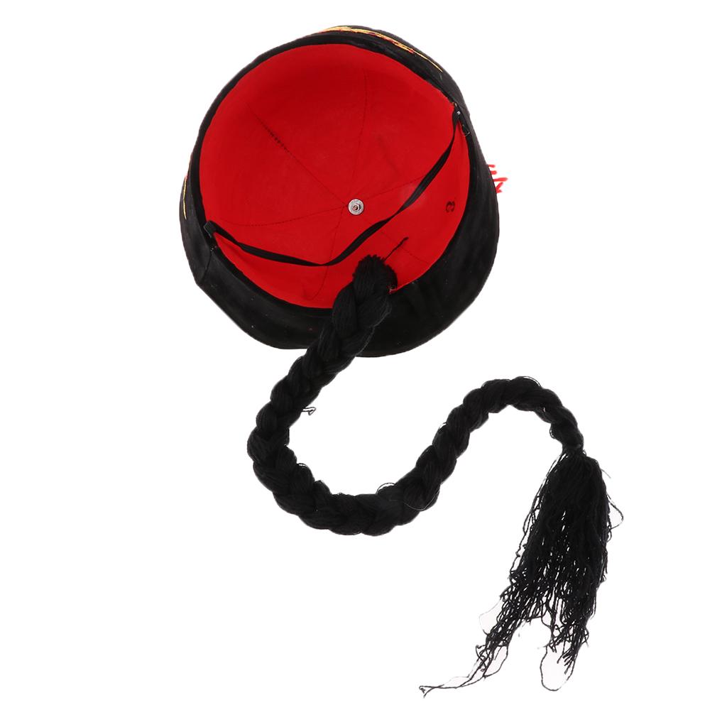 Chinese Oriental Emperor Hat with Braids Ponytail Fancy Dress Party Cap ...