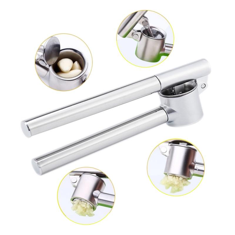 Round Stainless Steel Kitchen Squeeze Tool Crusher Garlic Presses Fruit ...