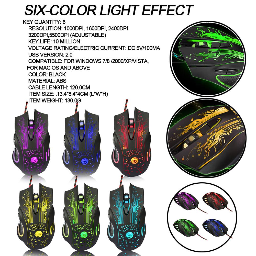 Buy LED Optical 6D USB Wired Gaming Game Mouse Mice for PC 6 Buttons ...