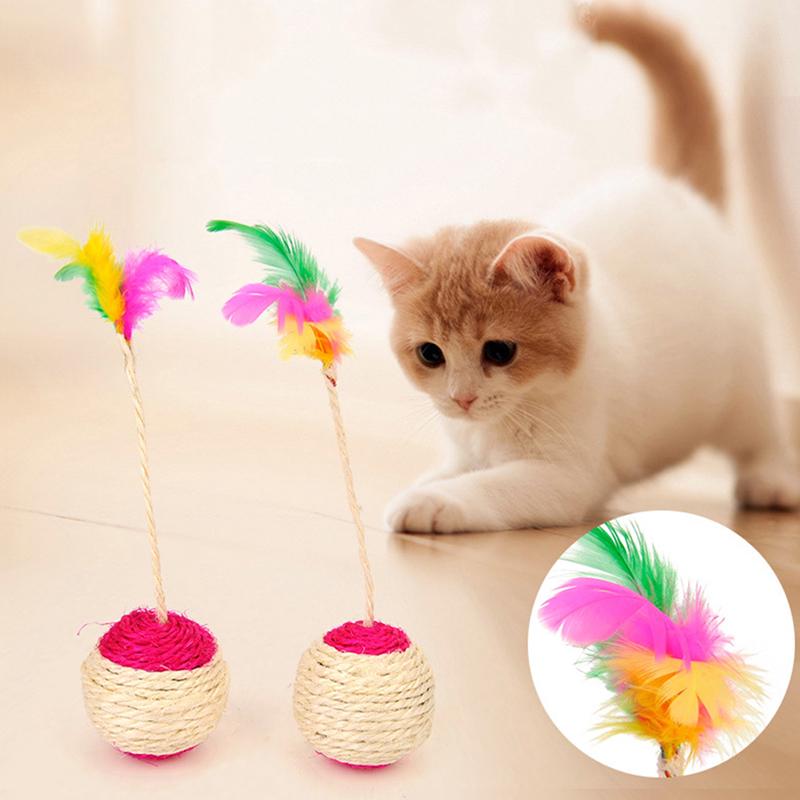 Pet Cat Claw Catch Toy Shuttlecock Ball Interactive Training Colorful ...