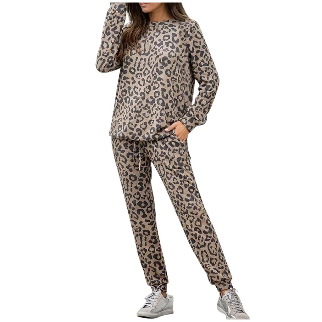 HR 1Set Women Tracksuit Leopard Print Pants Sets Leisure Wear Lounge ...