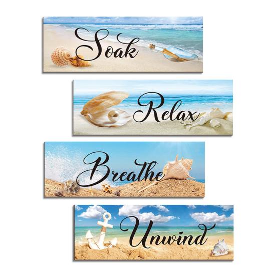 Cheap Wall Sign Relax Soak Unwind Breathe Blue Summer Sea Seashell ...