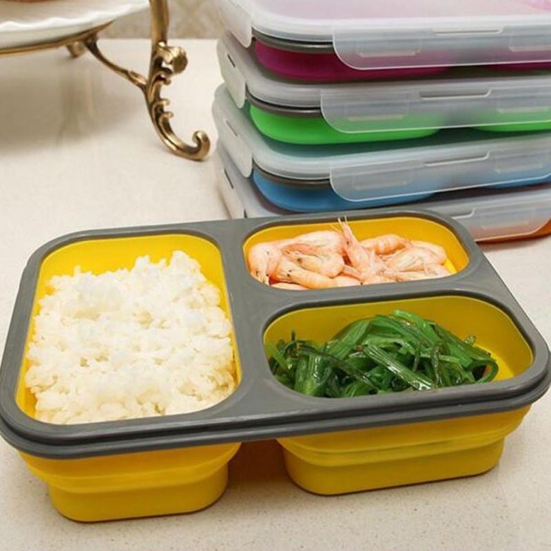 Buy Solid Color Lunch Box Folding Lunch Box Health Heating Tableware ...