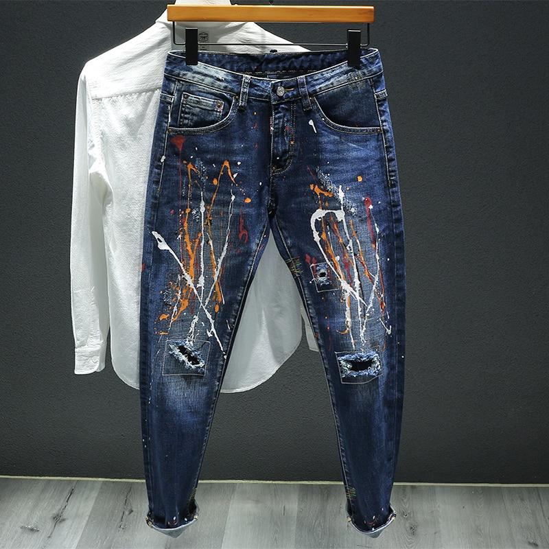 Buy Newly Designer Fashion Men Jeans High Quality Painted Ripped Denim ...