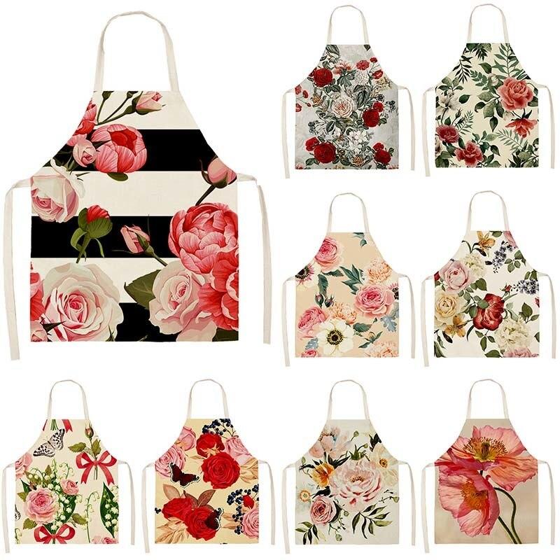 Buy 1Pcs Flower Pattern Colorful Cotton Linen Aprons 55*68cm Home ...
