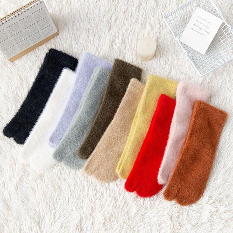Buy Women Sandal Socks Split Toe Socks Winter Warm Fleece Flip Flop ...