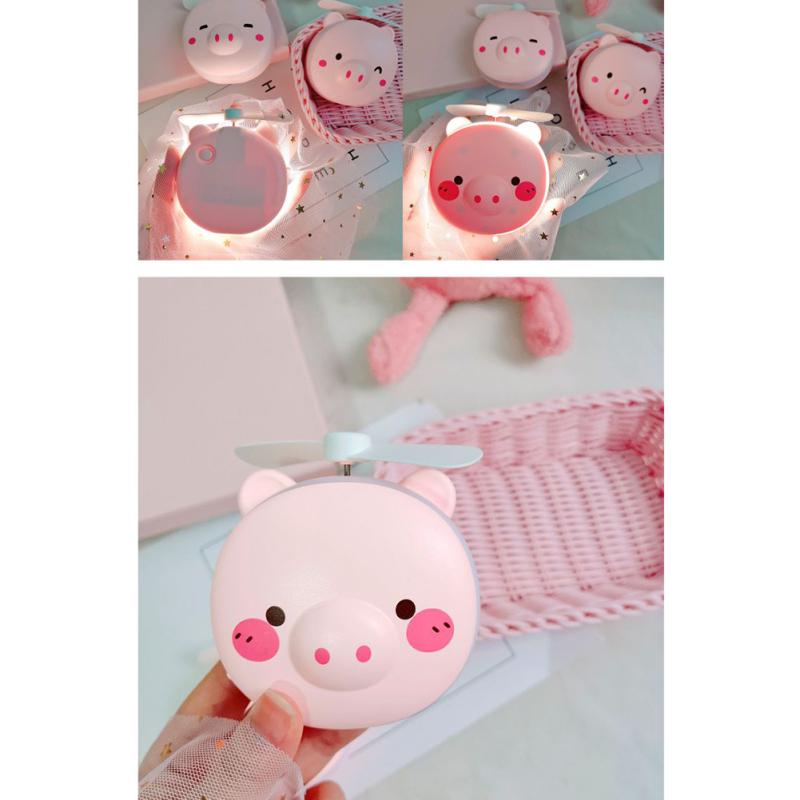Buy Cartoon Pig Portable LED Fill Light Makeup Mirror Fan USB Charging ...
