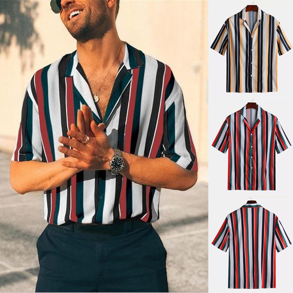 Buy Casual Men Summer Fashion Shirts Striped shirts Short-Sleeve Top ...