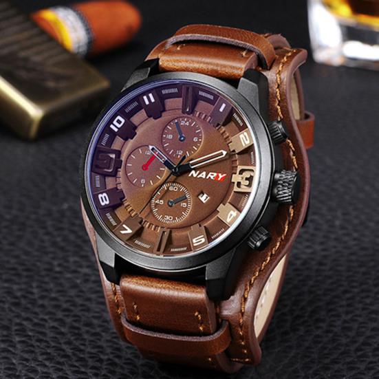 Buy NARY Men Faux Leather Band Life Waterproof Big Dial Blue Glass ...