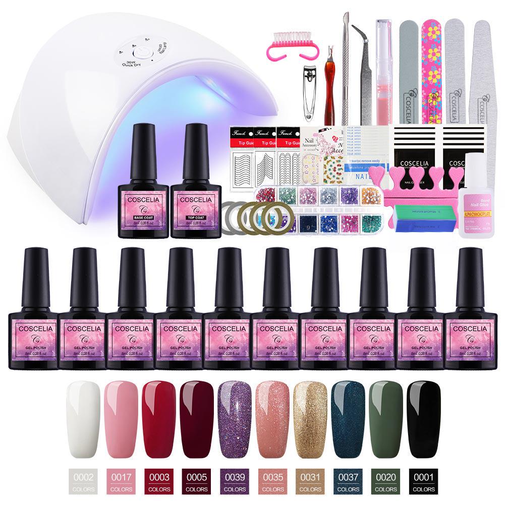 36W Timer Dryer UV LED Lamp For Nail 10 Pcs UV Gel Nail Polish Kit Full ...