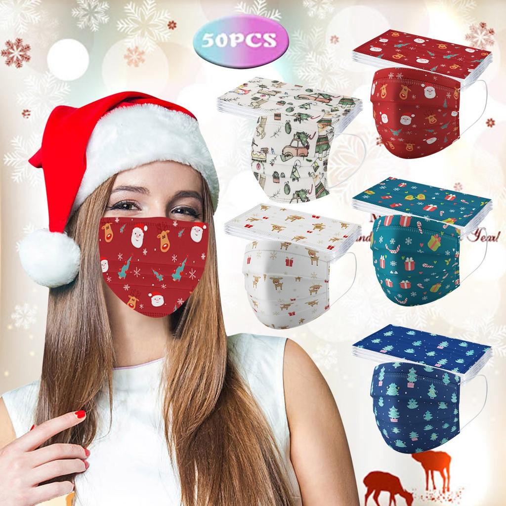 [GL] 50pcs Disposable Unisex Printed Christmas Soft Masks For Adults 3 ...