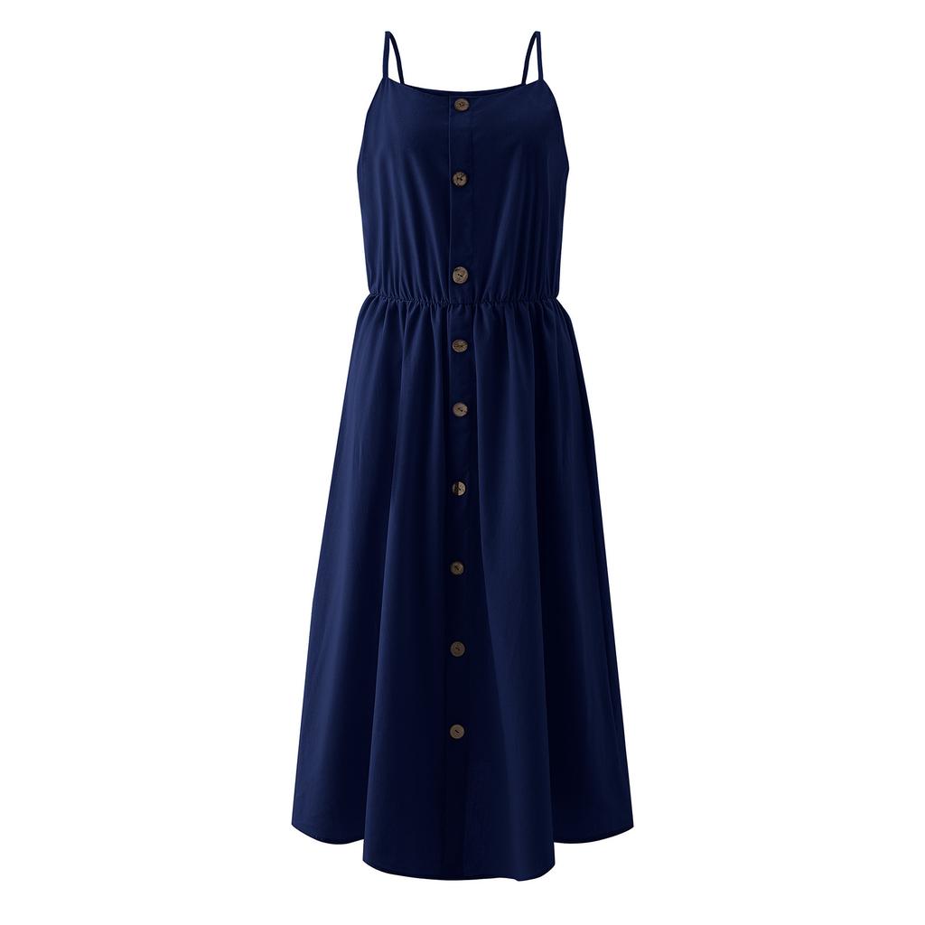 Buy Women Summer Sleeveless Button Midi Dress Evening Party Strapless ...