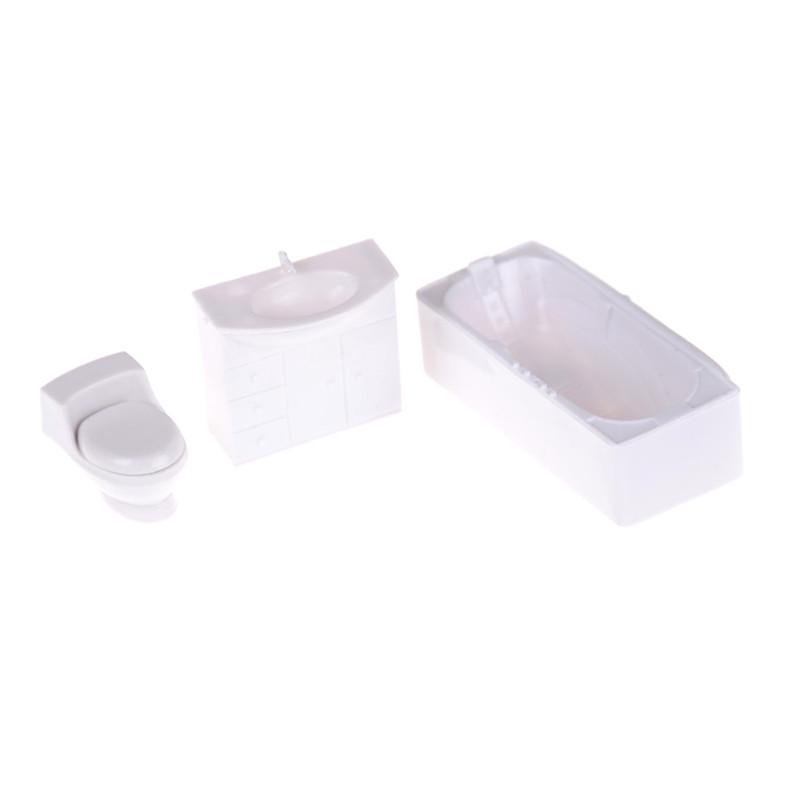 3pcs Dollhouse Bathroom Closestool Bathtub Wash Basin Model Set Toy ...