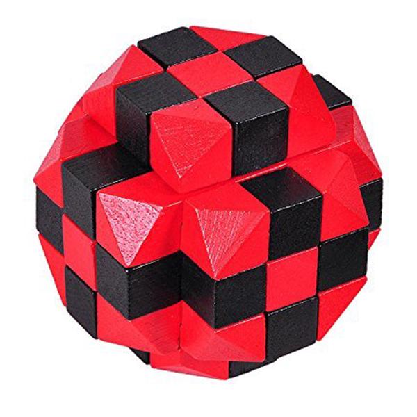 Wooden Red & Black Lock Logic Puzzle Burr Puzzles Brain Teaser ...