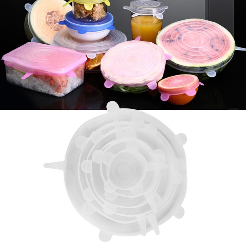 Buy 6PCS Transparent Reusable Silicone Food Pot Lid Bowl Covers Wrap ...