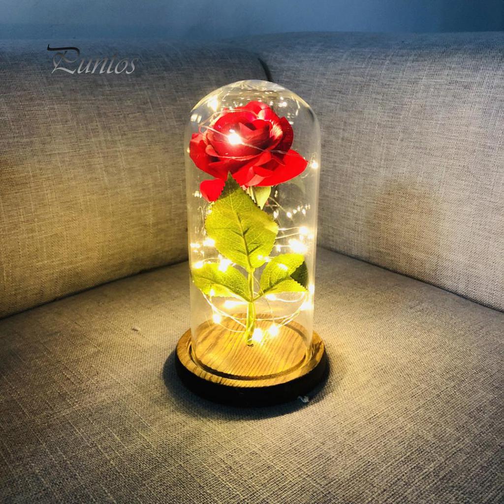 Satın alın Valentine's Gifts Romantic Eternal Rose Flower Led Light Red Roses Glass Cover | Joom