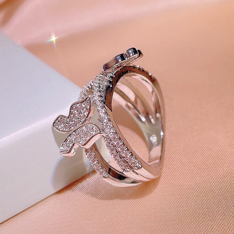 Cheap Chic Silver Full Glass Butterfly Finger Ring Princess Fashion ...