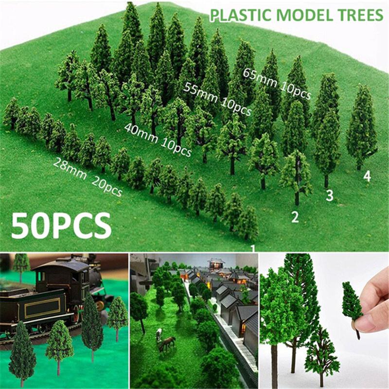 50Pcs 28-65mm Miniature Model Trees Train Railroad Wargame Scenery Sand ...
