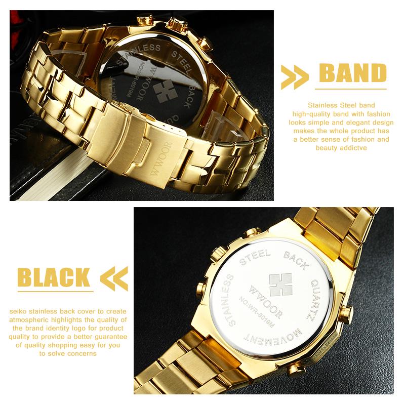 Buy Steel Digital Quartz Mens Watches LED Light Military GOLD Clock ...