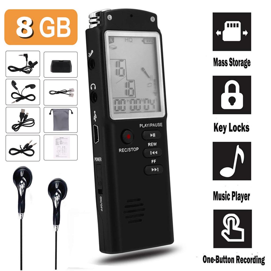 Buy 8GB Voice Recorder Rechargeable LCD Digital Audio Sound Recorder ...