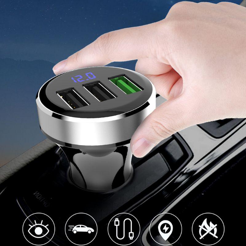 12V 3 USB QC 3.0 Car Fast Charger Adapter LED Voltage Display for ...